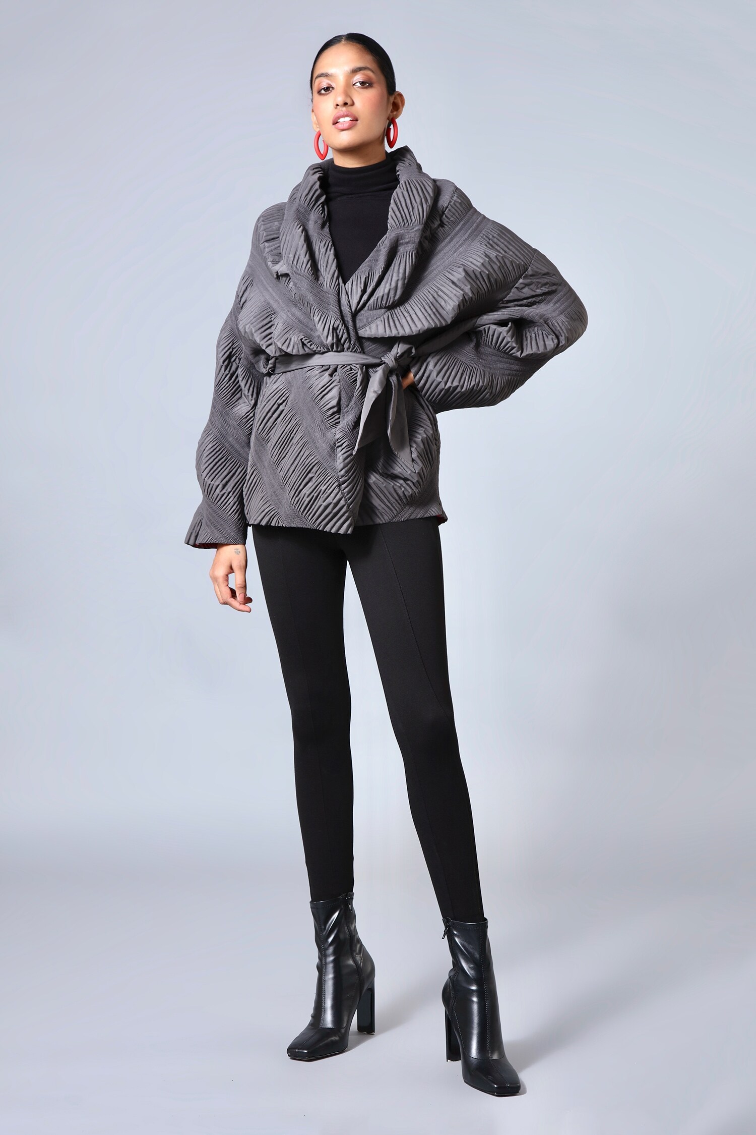 Buy Scarlet Sage Grey Polyester 3d Overlapping Puffer Jacket Online ...