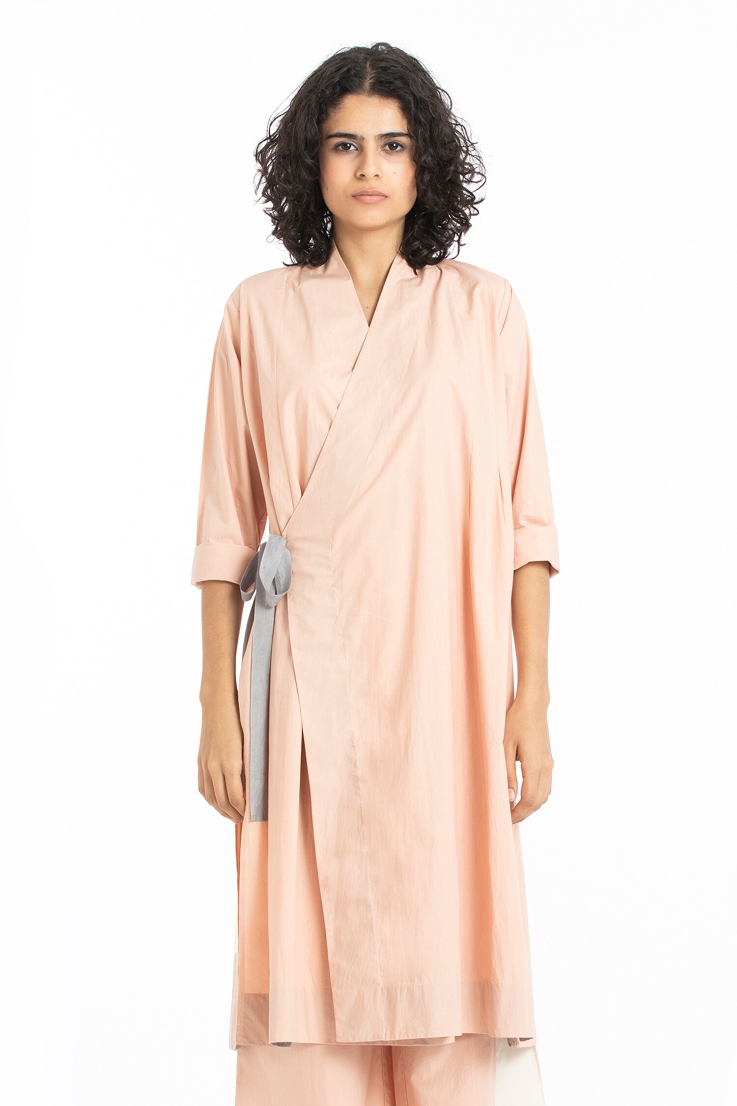 Buy Three Pink Cotton Poplin Long Wrap Jacket Online | Aza Fashions