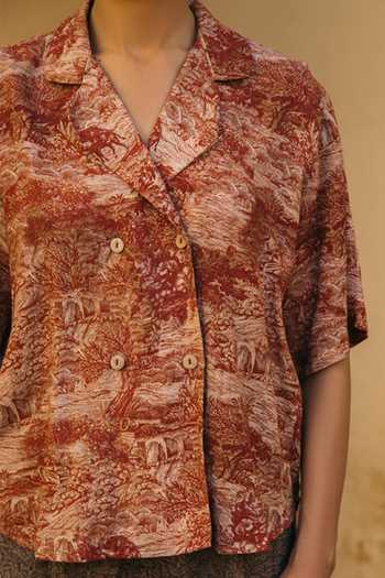 Buy Cord Brown Cotton Rayon Toile Print Shirt Online | Aza Fashions