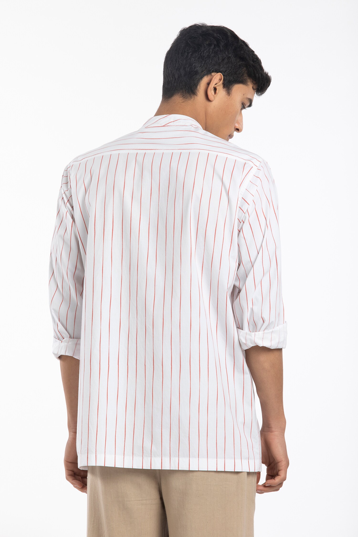 Buy Three- Men White Cotton Poplin Striped Zipper Shirt Online | Aza ...