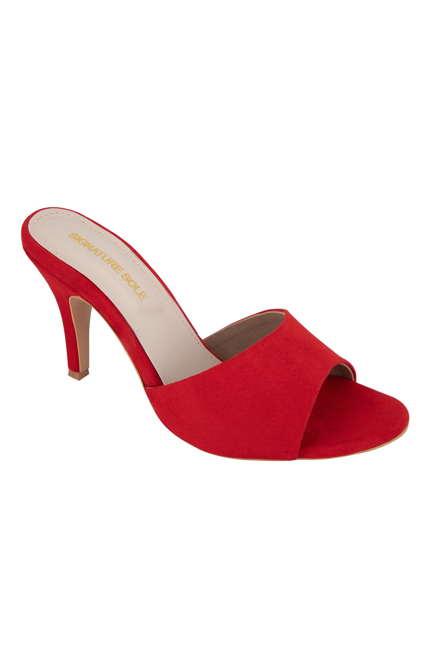Buy Red Open Toe Stilettos by Signature Sole Online at Aza Fashions.