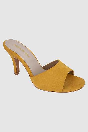 Buy Signature Sole Yellow Synthetic Open Toe Stilettos Online | Aza ...