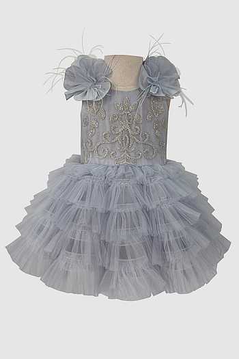 Buy Jasmine And Alaia Blue Flower Feather Ruffle Dress For Girls Online ...