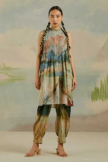 Buy Cord Multi Color Linen Coastal Printed Tunic Online | Aza Fashions