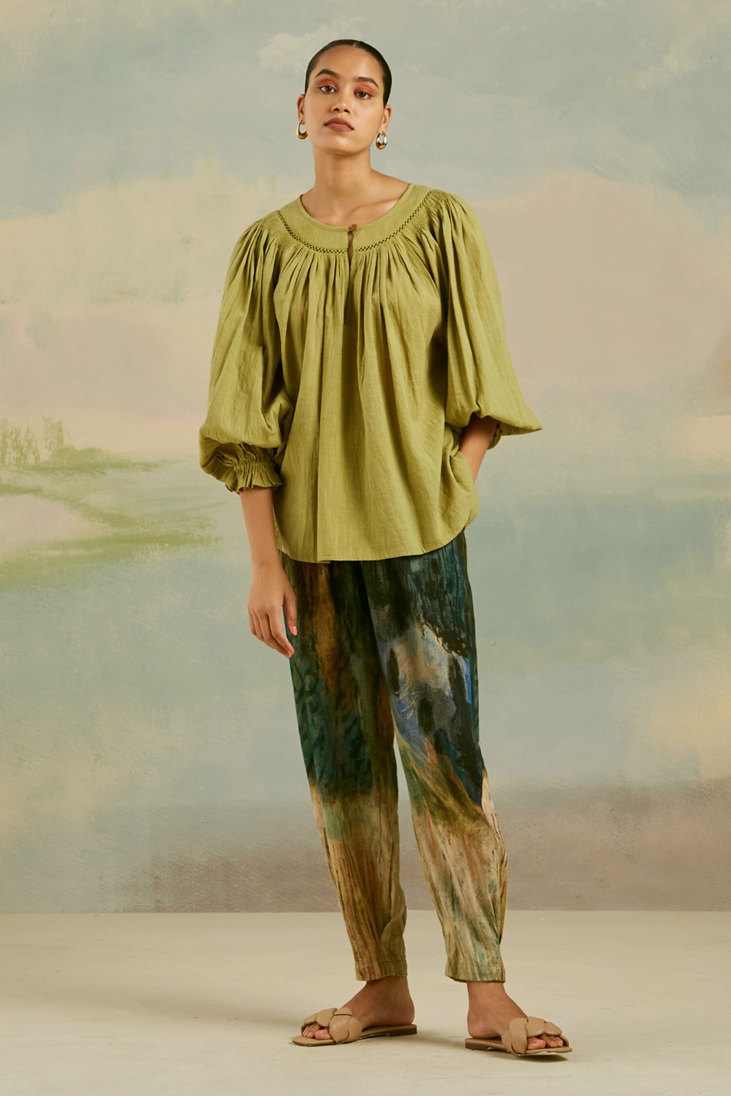 Buy Green 100% Cotton Round Prima Top For Women by Cord Online at Aza ...