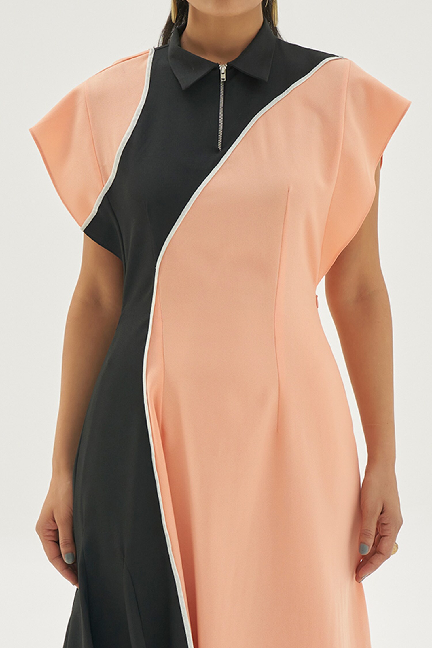 Buy Corpora Studio Peach Crepe Colorblock A-line Dress Online | Aza ...