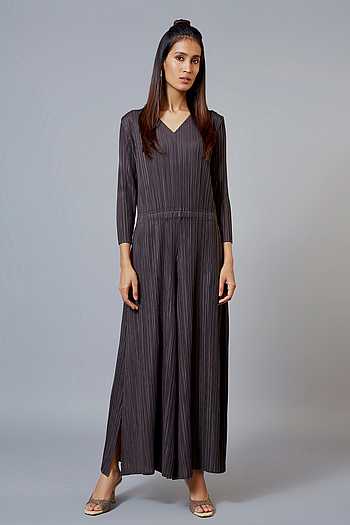 Buy Scarlet Sage Grey Ayres Pleated Jumpsuit Online | Aza Fashions