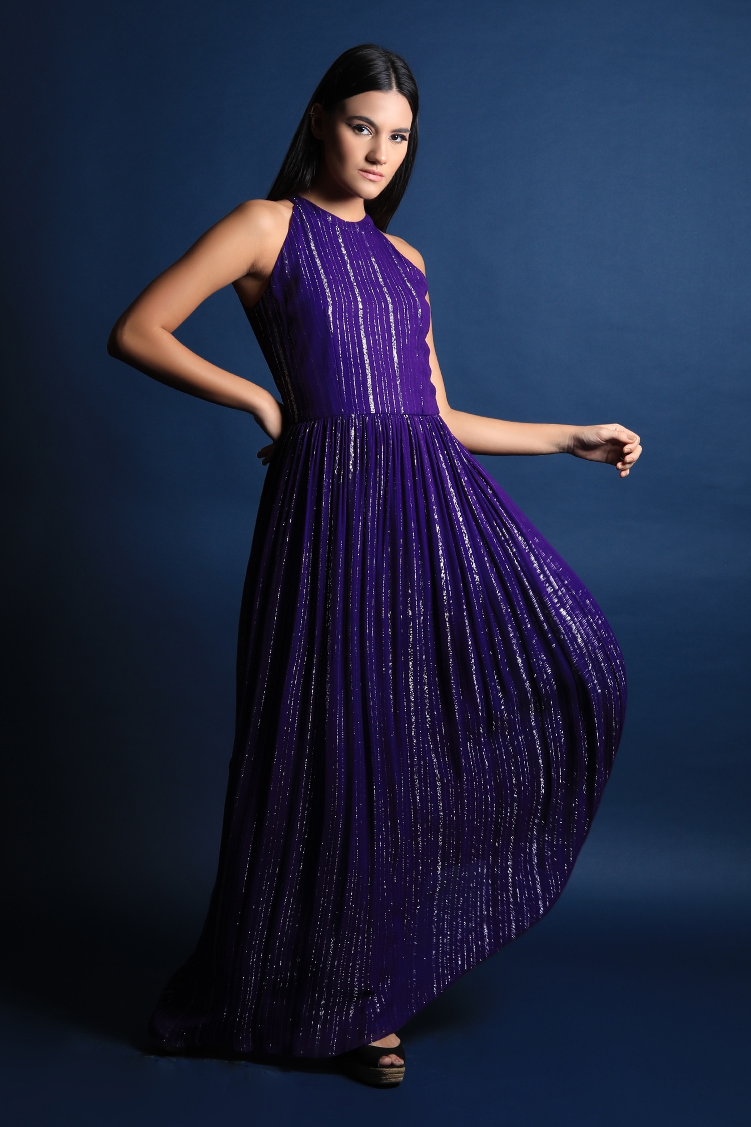 Buy Swatee Singh Purple Georgette Halter Neck Gown Online | Aza Fashions