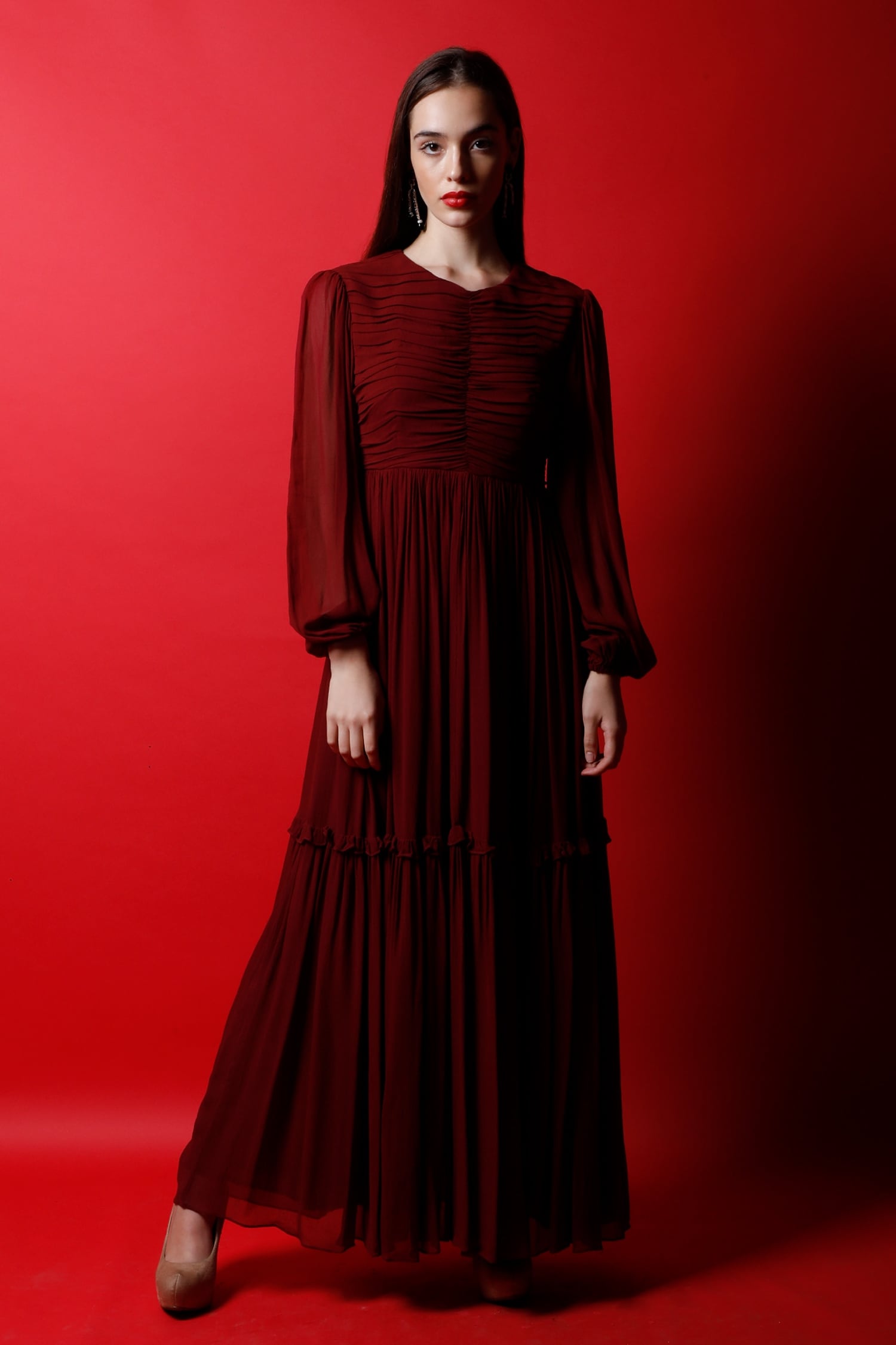 Buy Swatee Singh Georgette Tiered Backless Dress Online | Aza Fashions