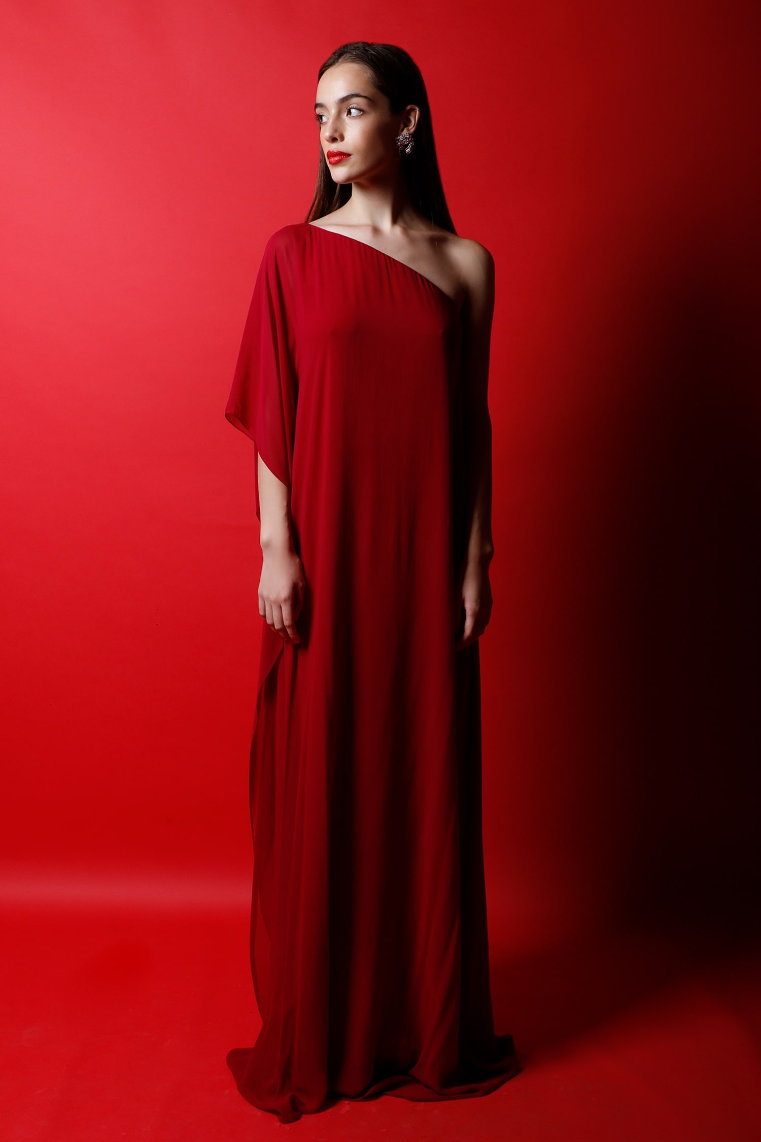 Buy Swatee Singh Red Georgette One Shoulder Dress Online | Aza Fashions