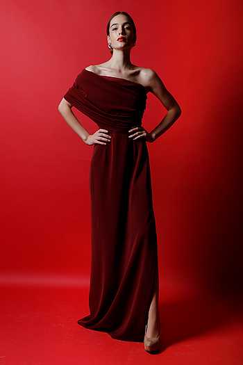 Buy Swatee Singh Red Crepe Draped Tube Gown Online | Aza Fashions