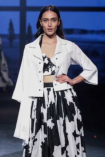 Buy Mohammed Mazhar White Cotton Embroidered Jacket And Skirt Set ...