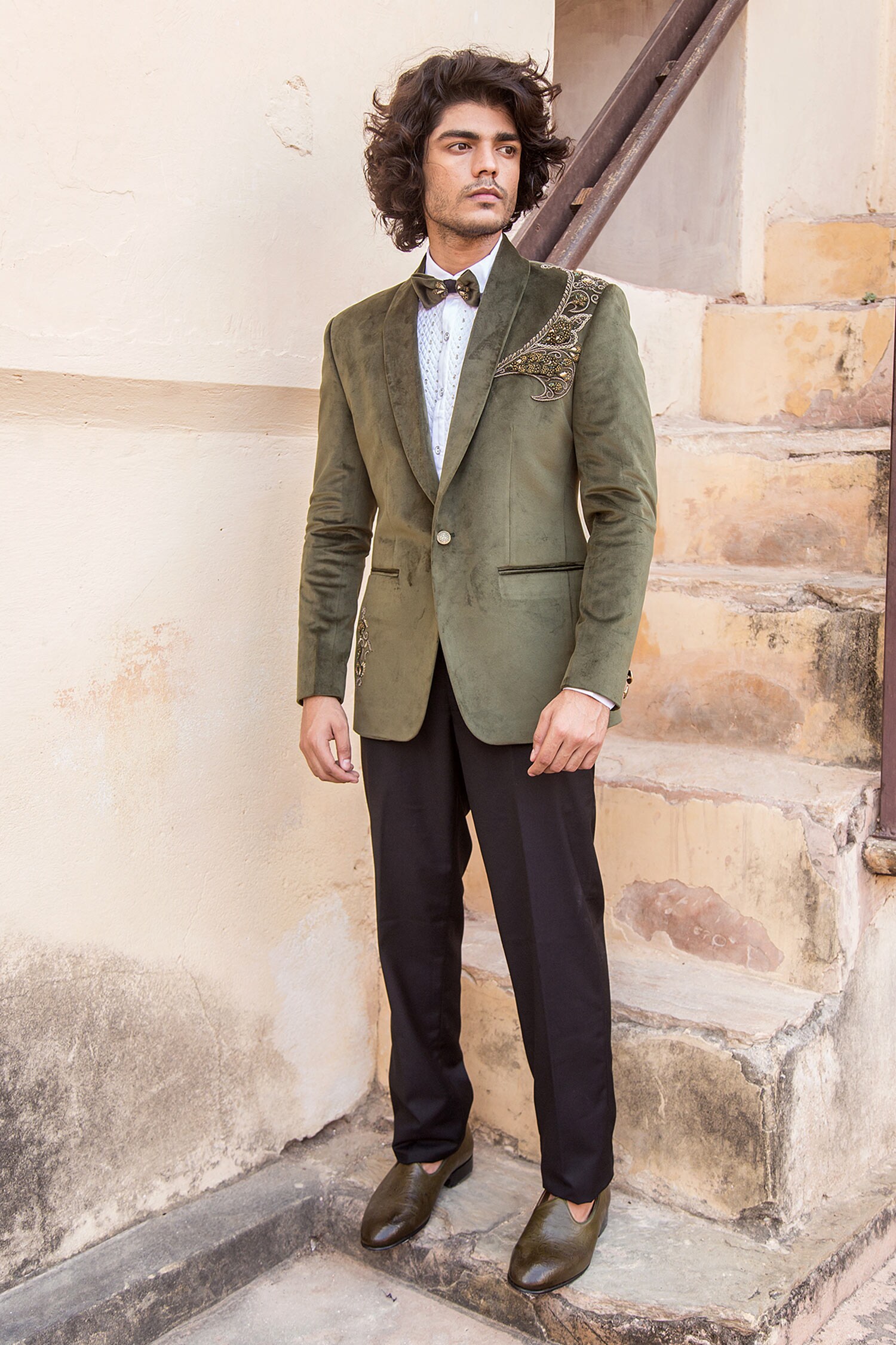 Buy Black Micro Velvet Embroidered Tuxedo Set For Men by Soniya G ...