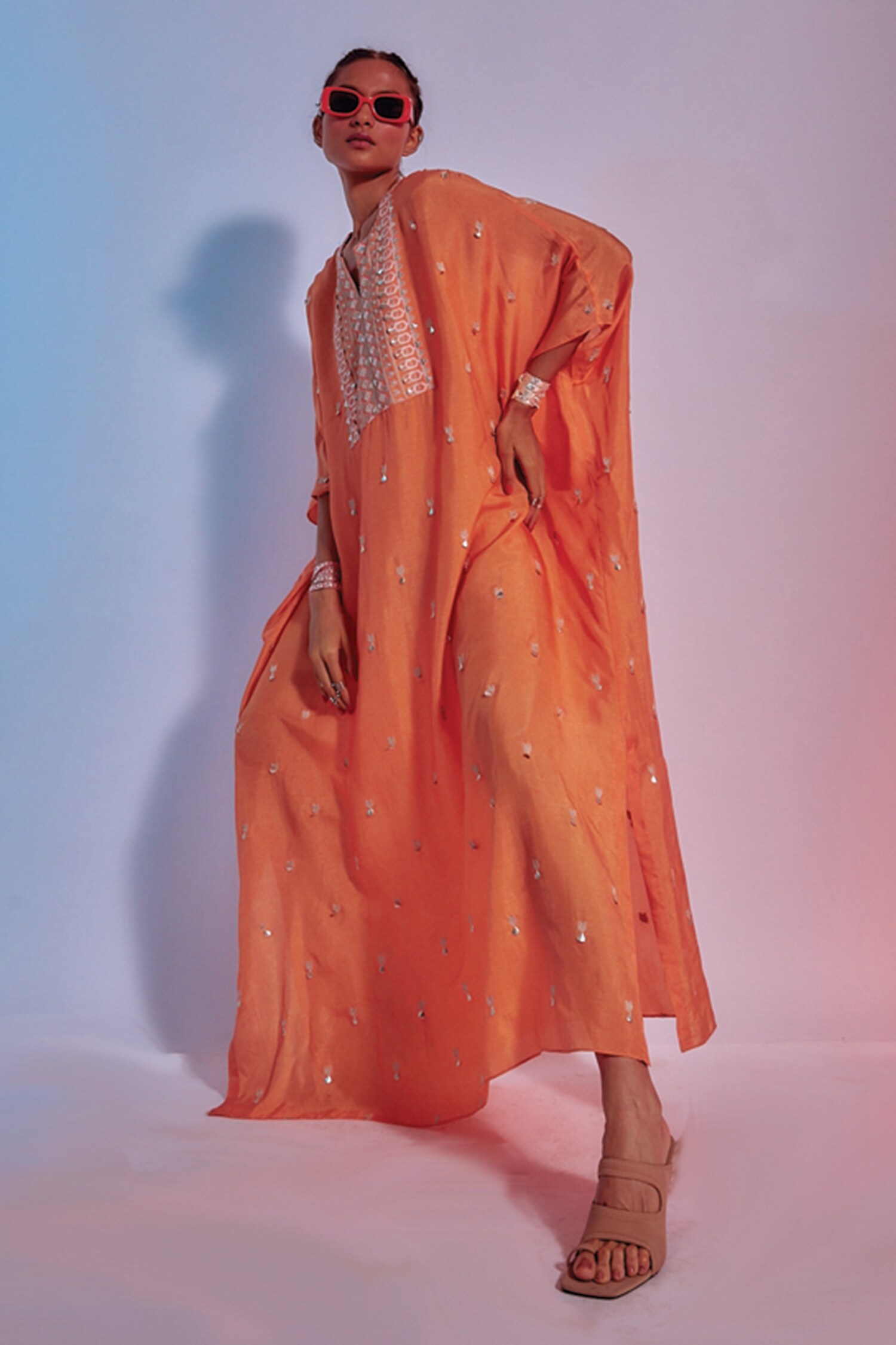 Buy SVA by Sonam & Paras Modi Orange Silk Kaftan Online | Aza Fashions