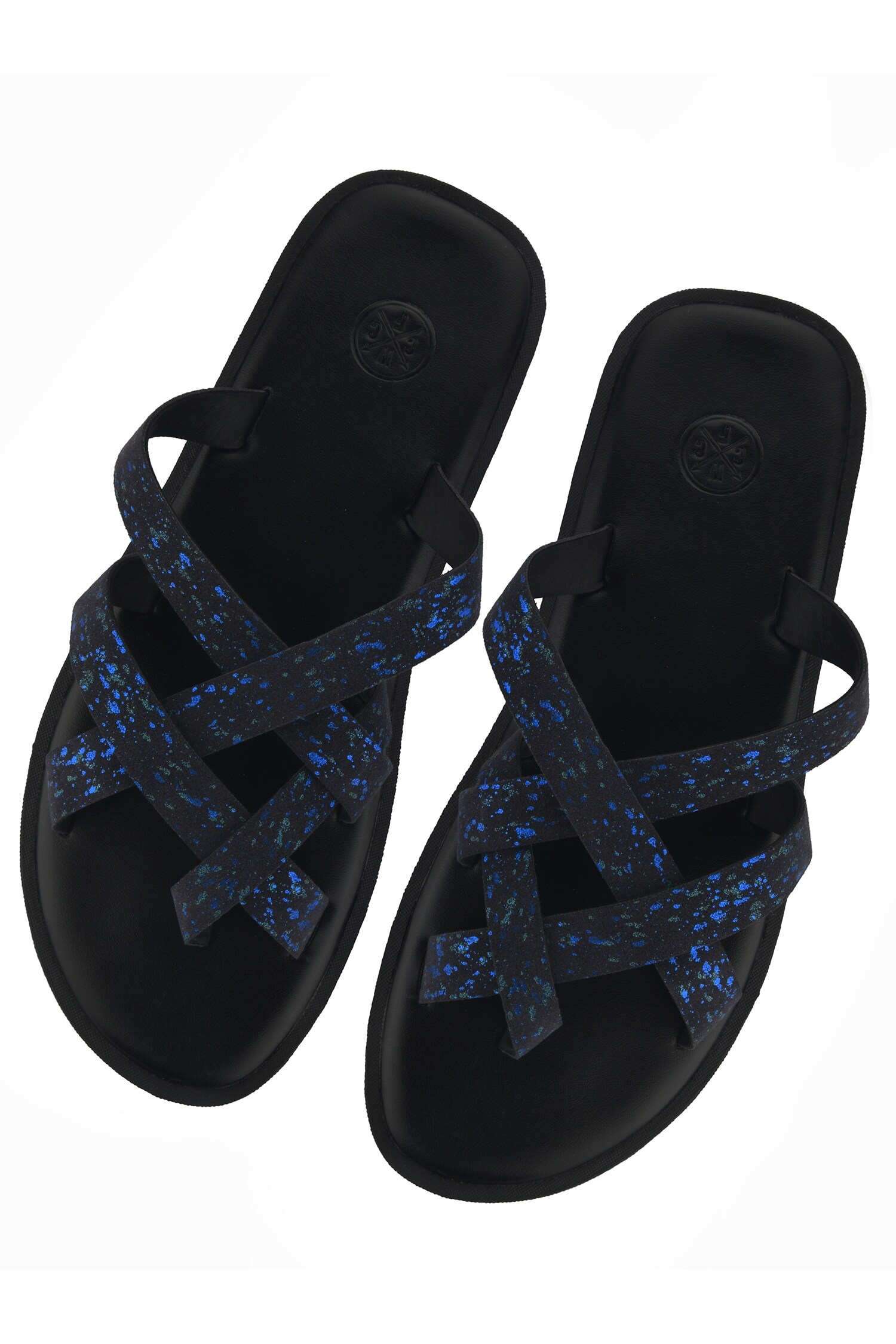 Buy Blue Shimmer Cross Strap Slippers For Men by Sko Online at Aza ...
