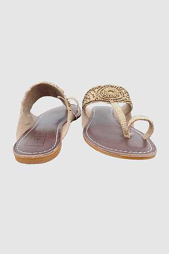 Buy Beige Embroidered Jute Bead Kolhapuri Sandals by Sandalwali Online ...