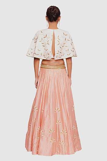 Buy Salt and Spring Pink Dupion Embroidered Cape And Skirt Set Online ...