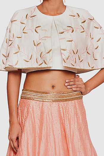 Buy Salt and Spring Pink Dupion Embroidered Cape And Skirt Set Online ...