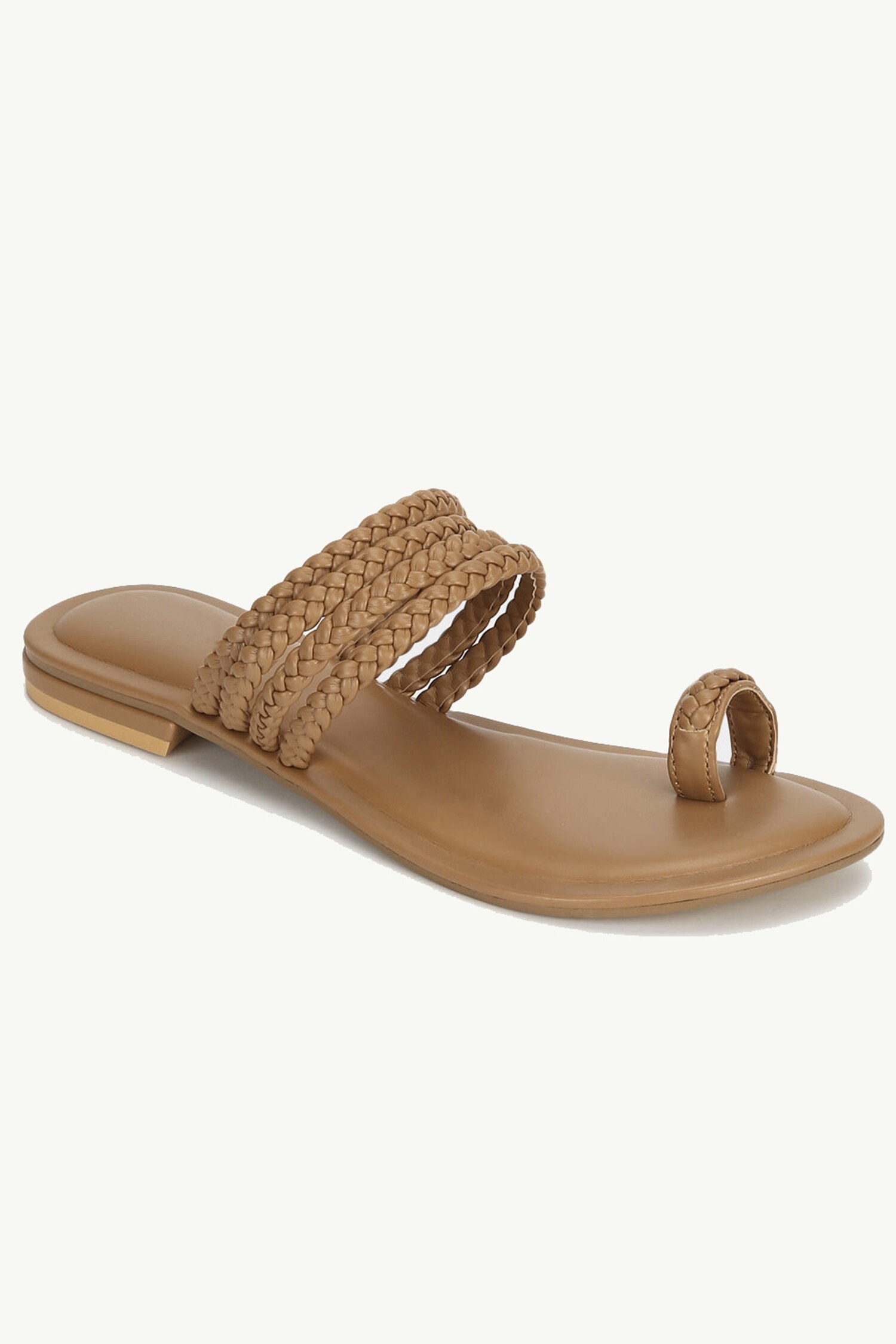 Buy Sephyr Brown Genuine Leather Mysaria Braided Strap Flats Online ...