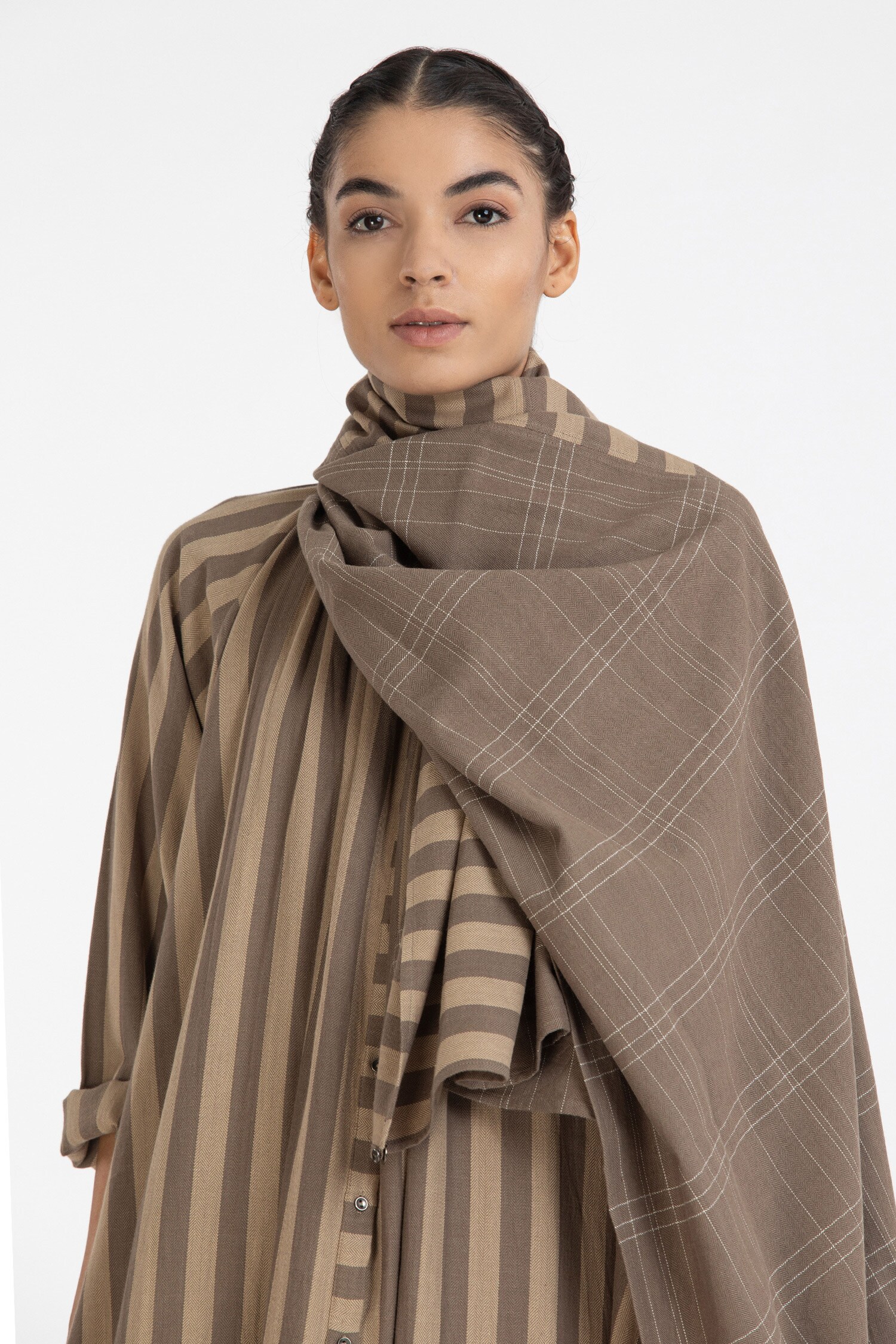 Buy Brown Printed Checkered Scarf by THREE Online at Aza Fashions.