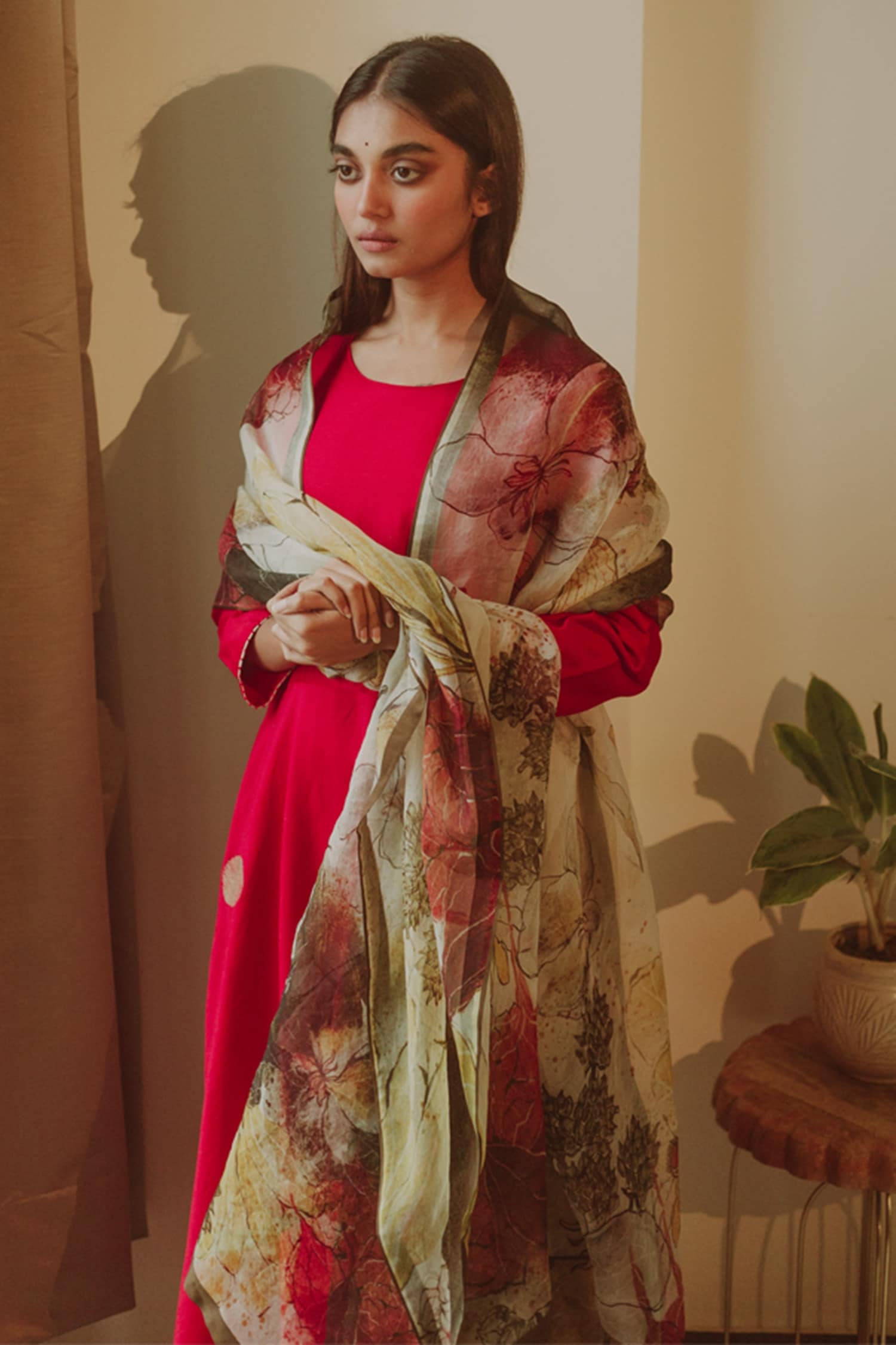 Buy TIL Multi Color Silk Organza Floral Patio Print Dupatta Online ...