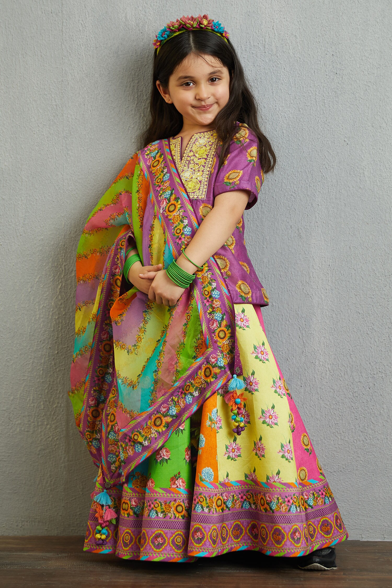 Buy Torani Multi Color Jamuni Antara Chanderi Kurta Lehenga Set For ...