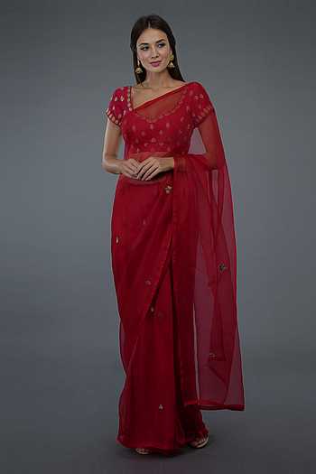 Buy Talking Threads Saree- Pure Organza Silk Embroidered Saree With ...