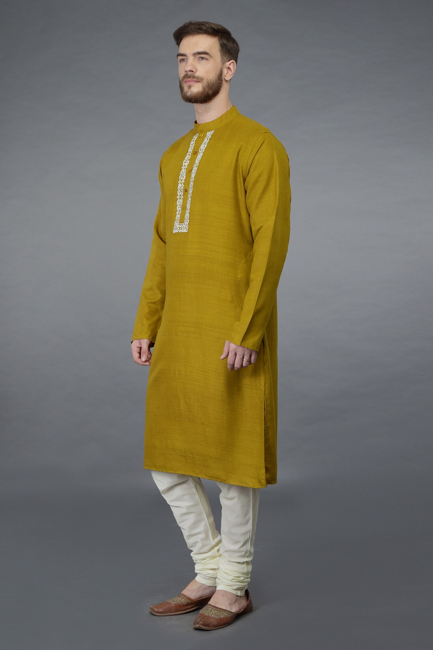 Buy Talking Threads Yellow Pure Matka Silk Full Sleeve Kurta Online ...