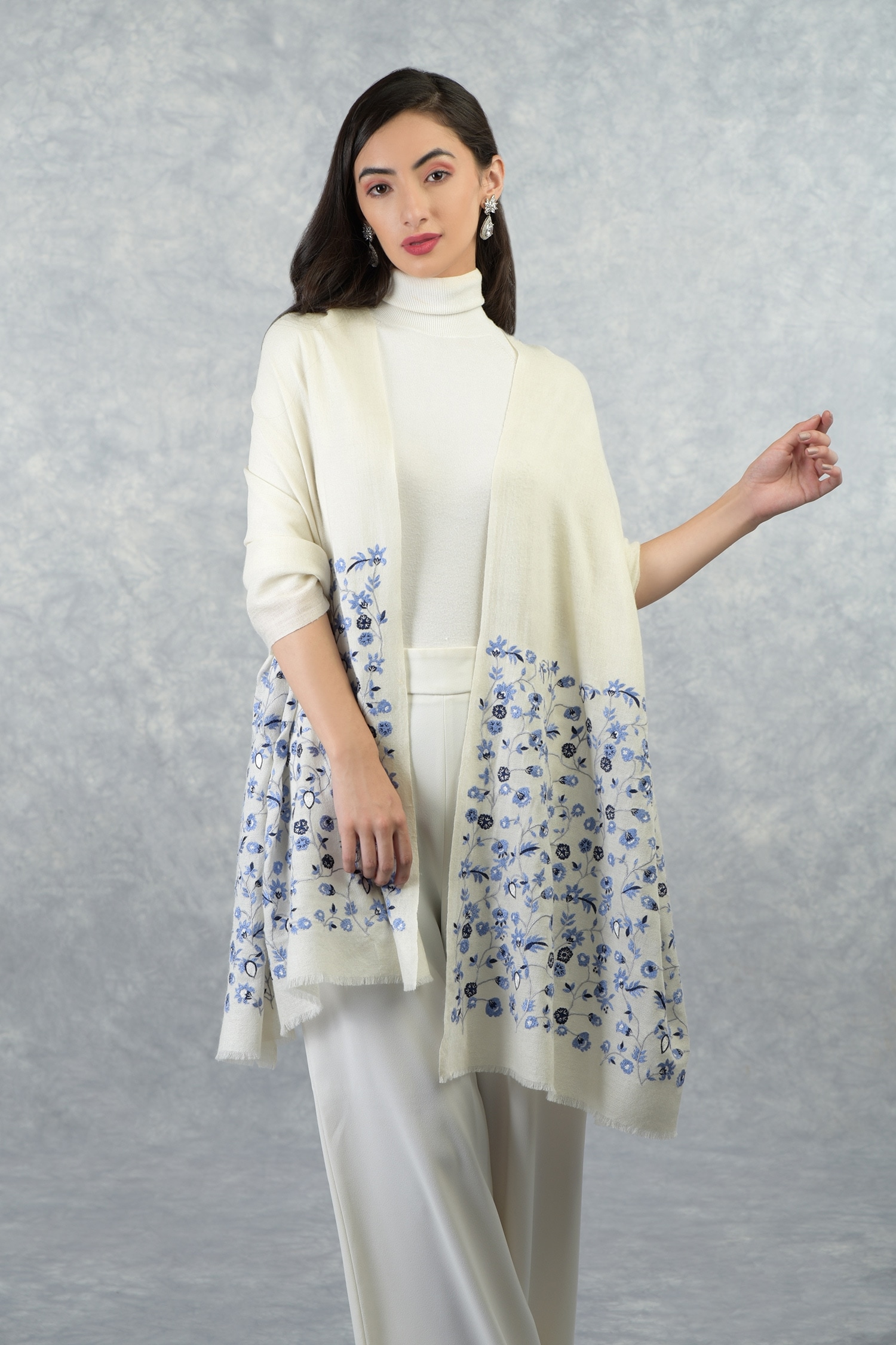 Buy Talking Threads Pashmina Floral Embroidered Stole Online | Aza Fashions