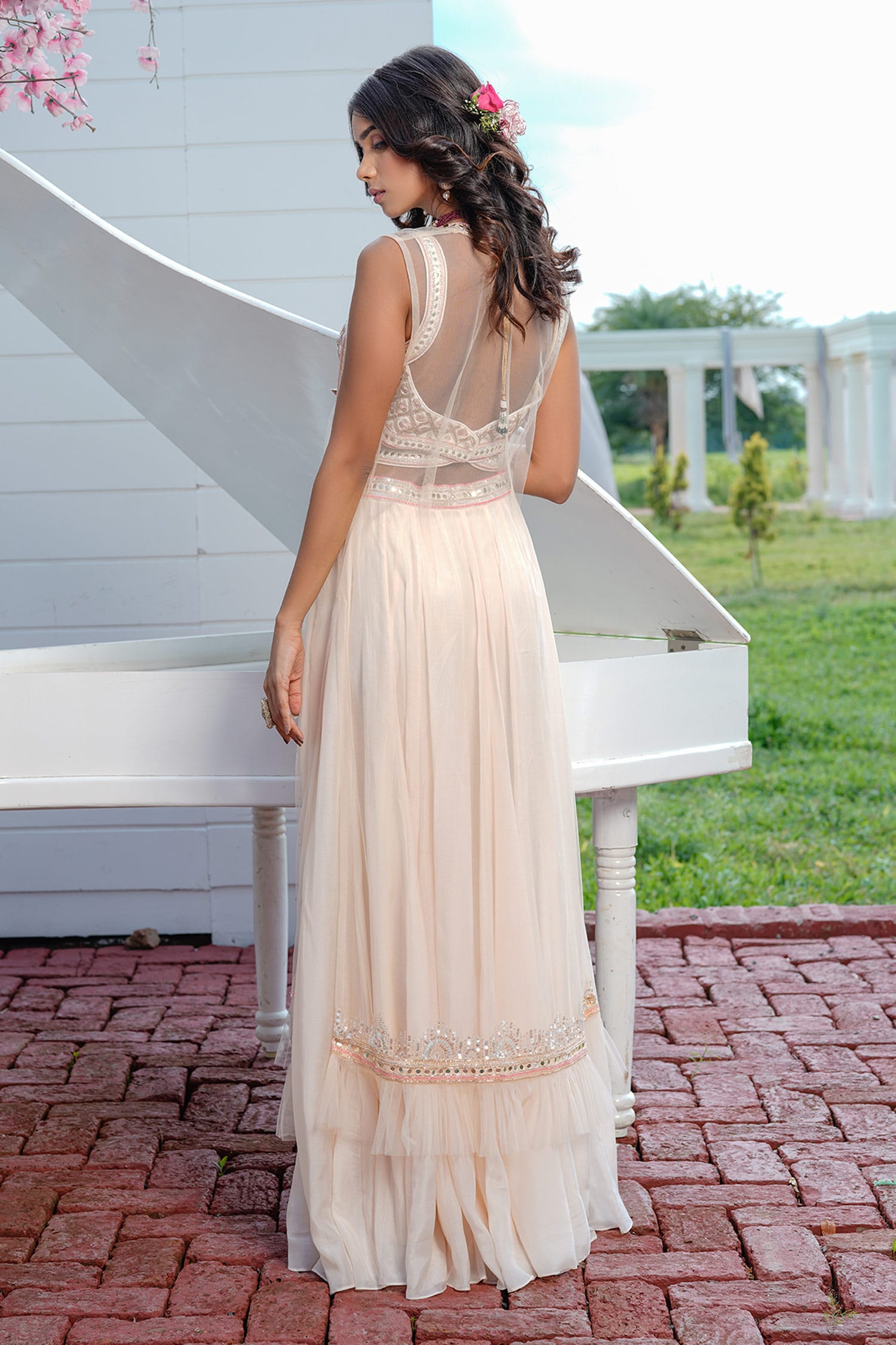 Buy Tamaraa By Tahani Pink Silk Embroidered Jacket And Lehenga Set ...