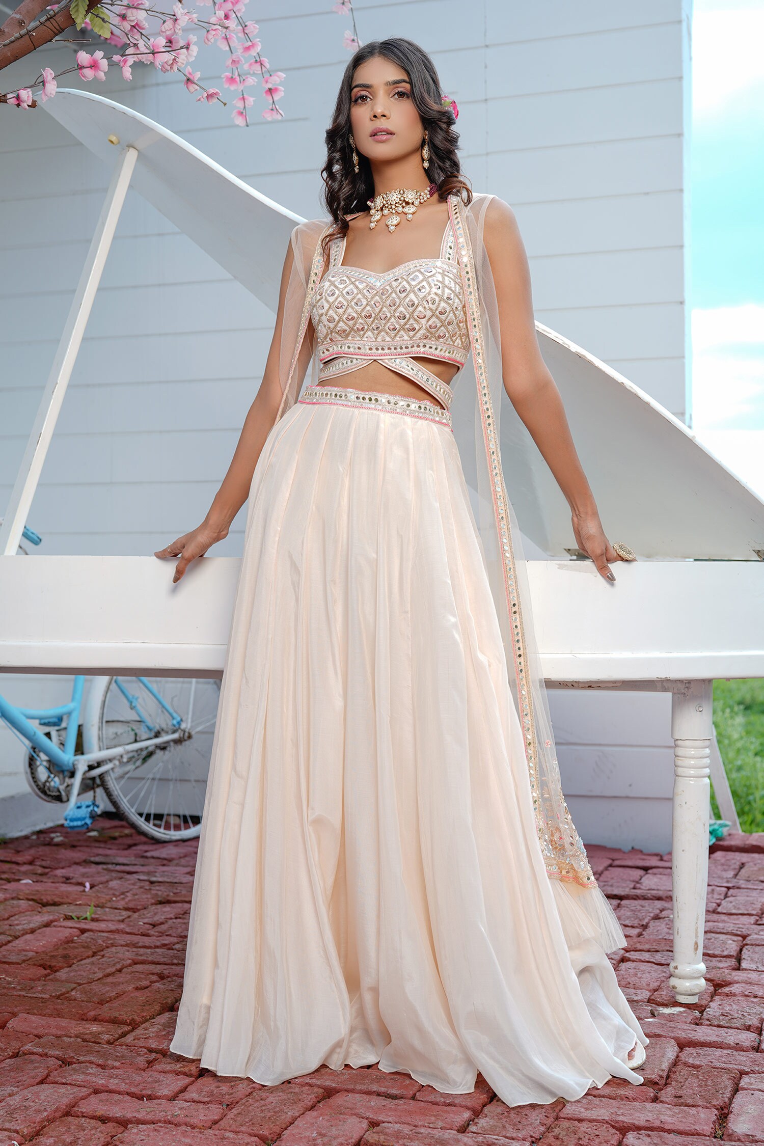 Buy Tamaraa By Tahani Pink Silk Embroidered Jacket And Lehenga Set ...