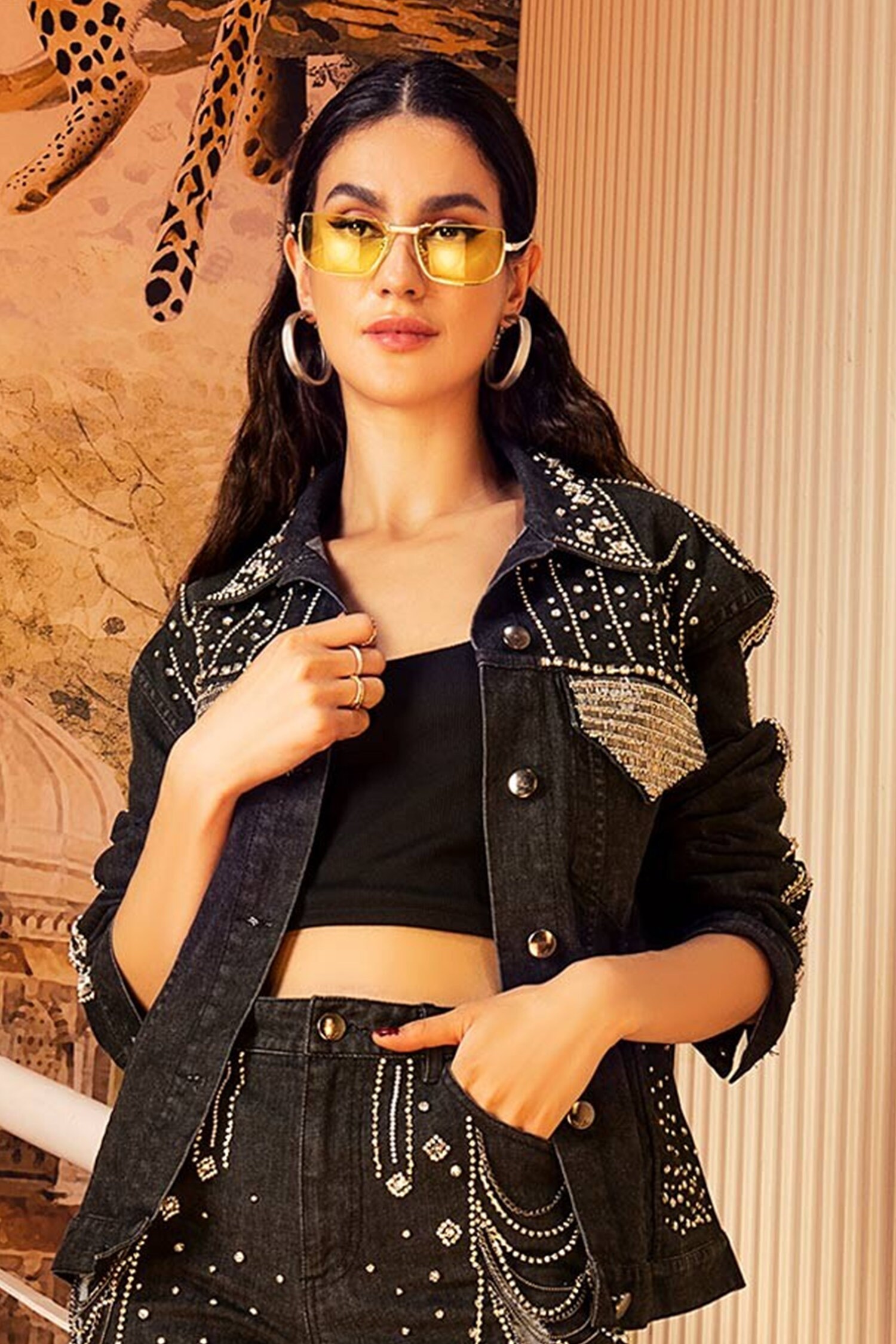 Buy House of Eda Black Cotton Embellished Jacket Online | Aza Fashions