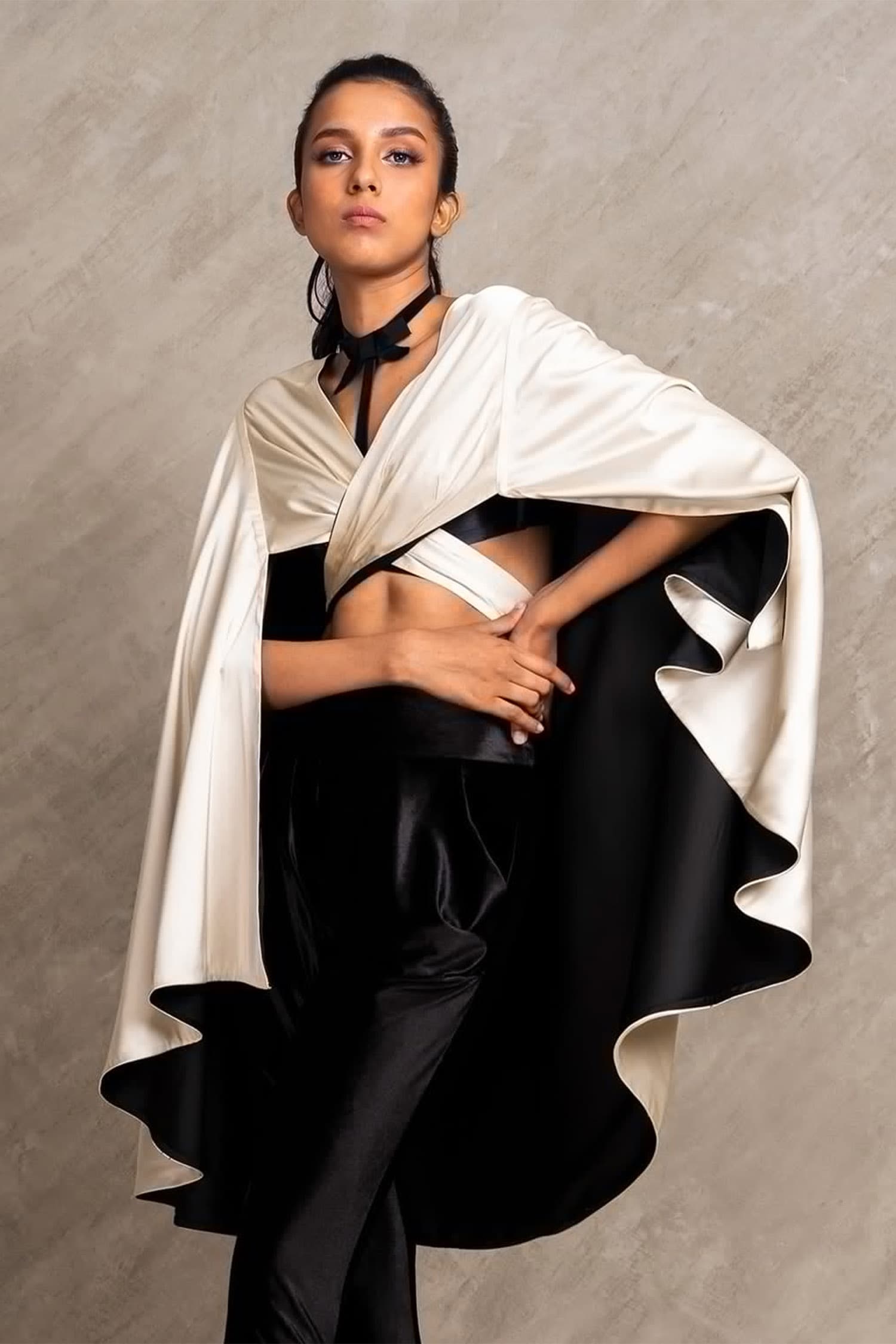 Buy Beige Satin Overlap Asymmetric Batwing Cape For Women by ...