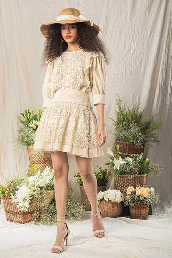 Buy Verb by Pallavi Singhee White Cotton Ruffle Schiffli Top Online ...