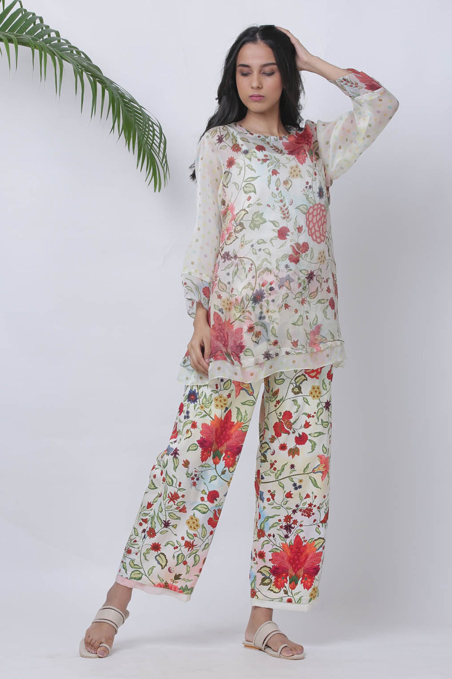 Buy White Organza Round Gulab Khas Top And Pant Set For Women by Vrinda by Pundrik Dubey Online ...