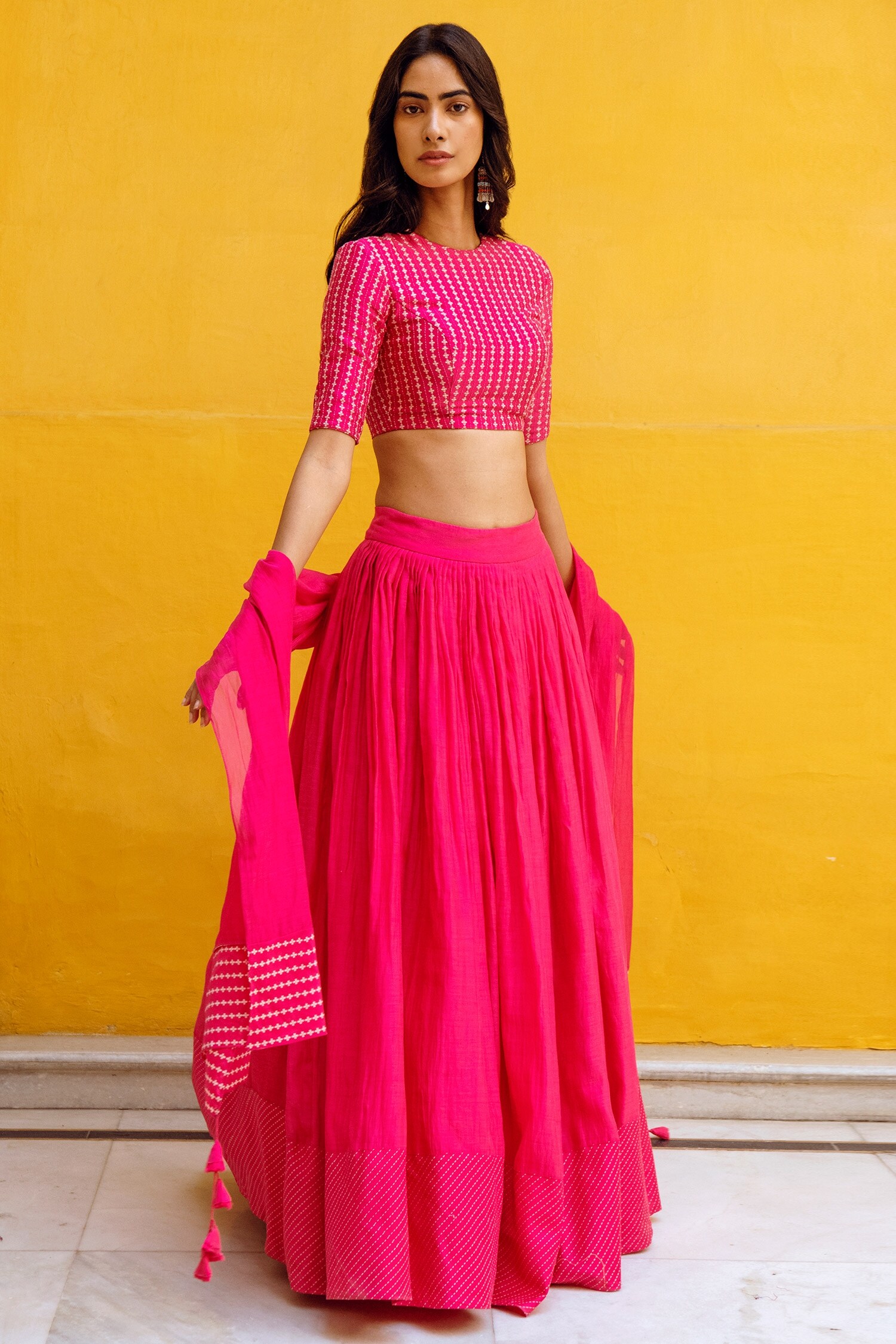 Buy Vaayu Pink Chanderi Lehenga Set Online | Aza Fashions