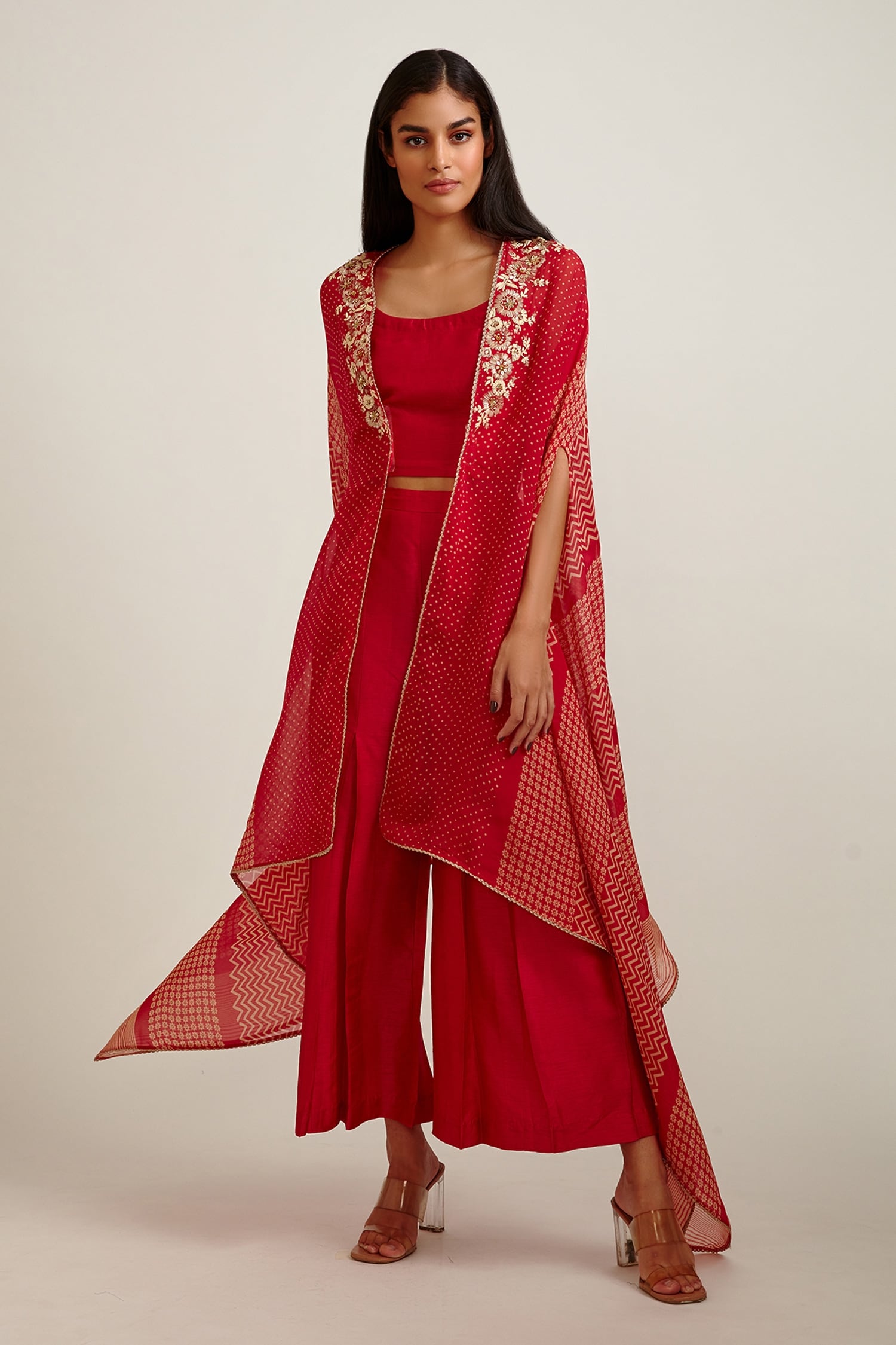 Buy Pink Cape Organza Georgette Printed And Embroidered Hand Palazzo ...