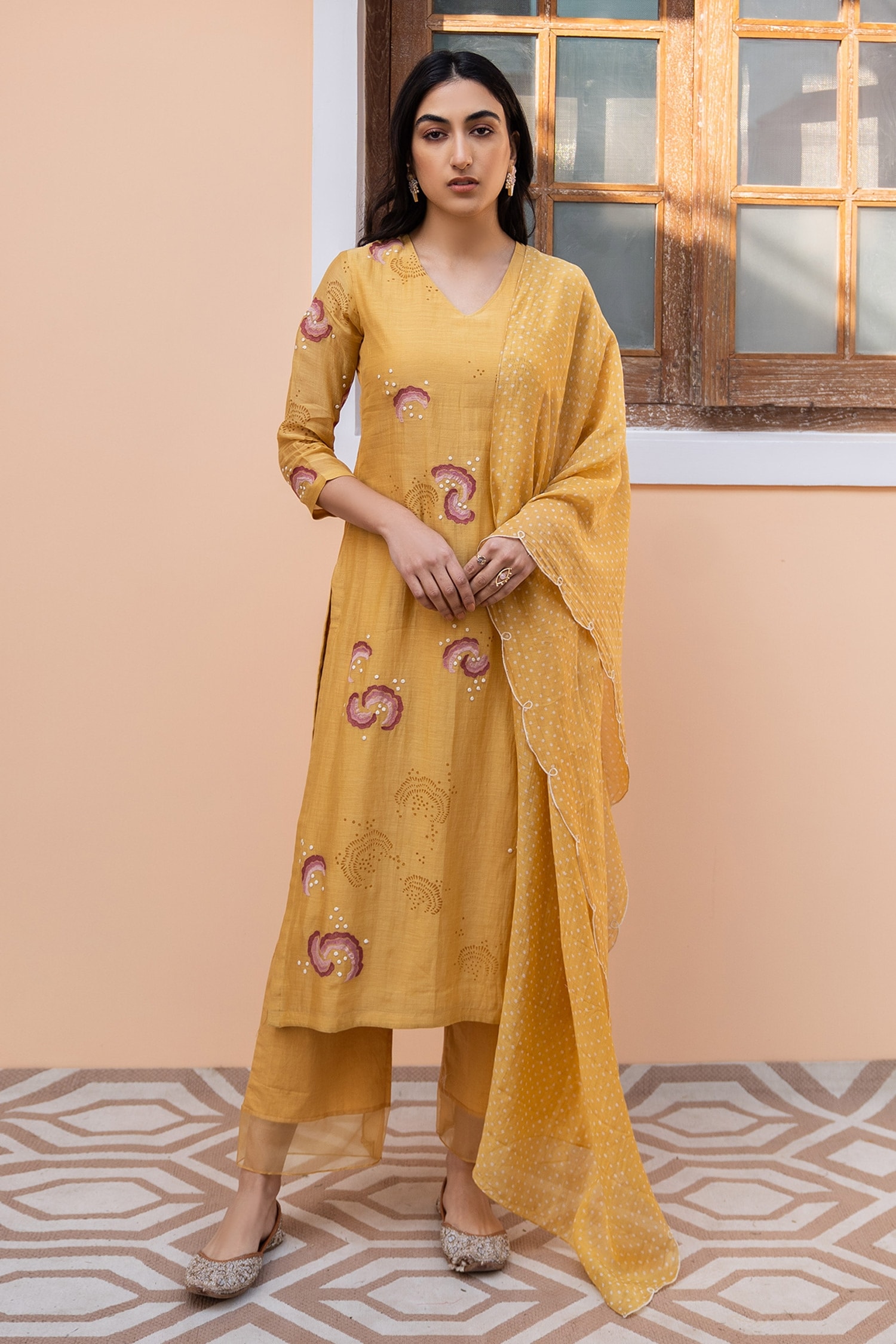 Buy Vaayu Yellow Muslin Cotton Embroidered Straight Kurta Pant Set