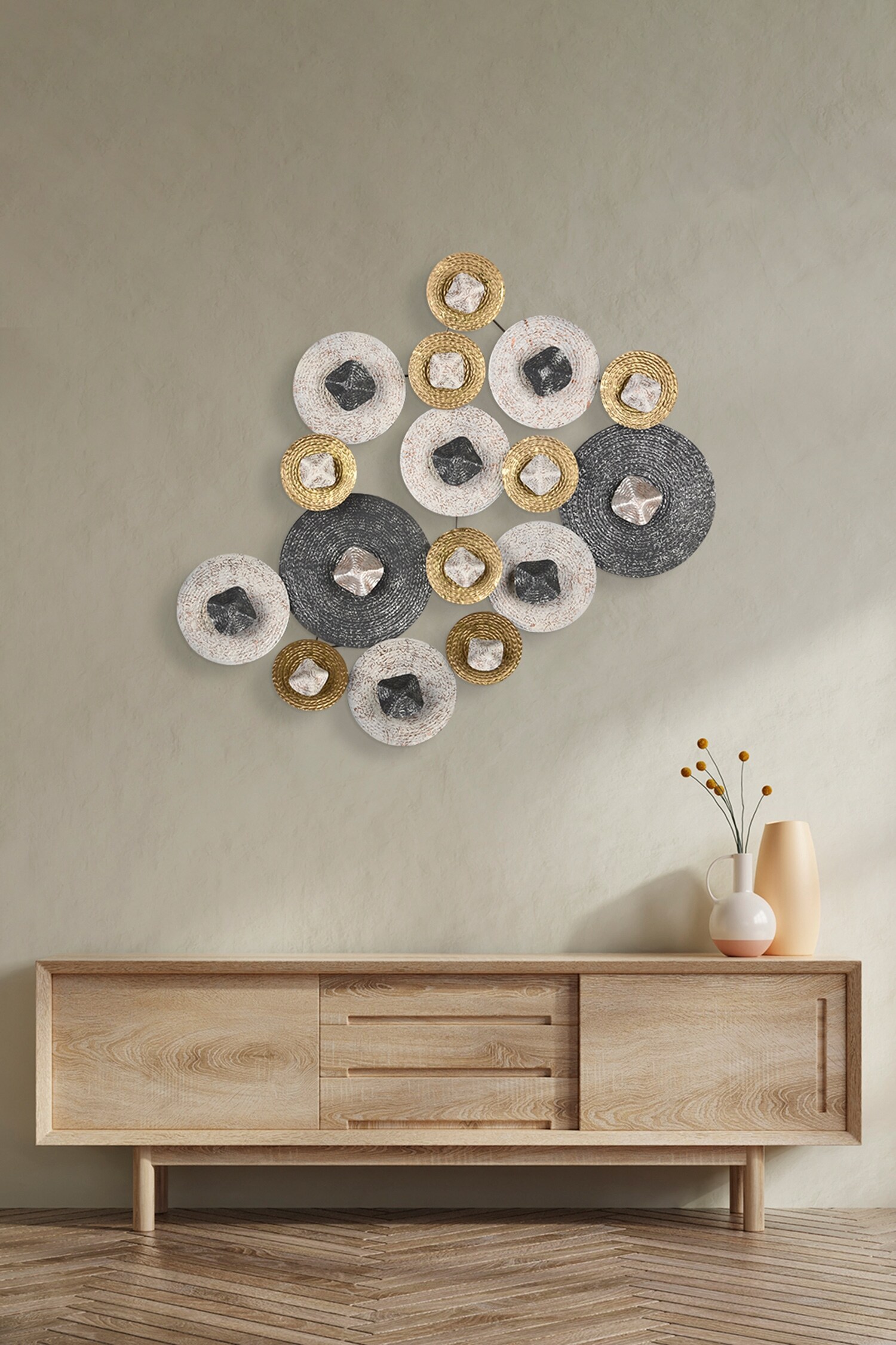 Buy Green Girgit Textured Round Metal Wall Decor Online | Aza Fashions