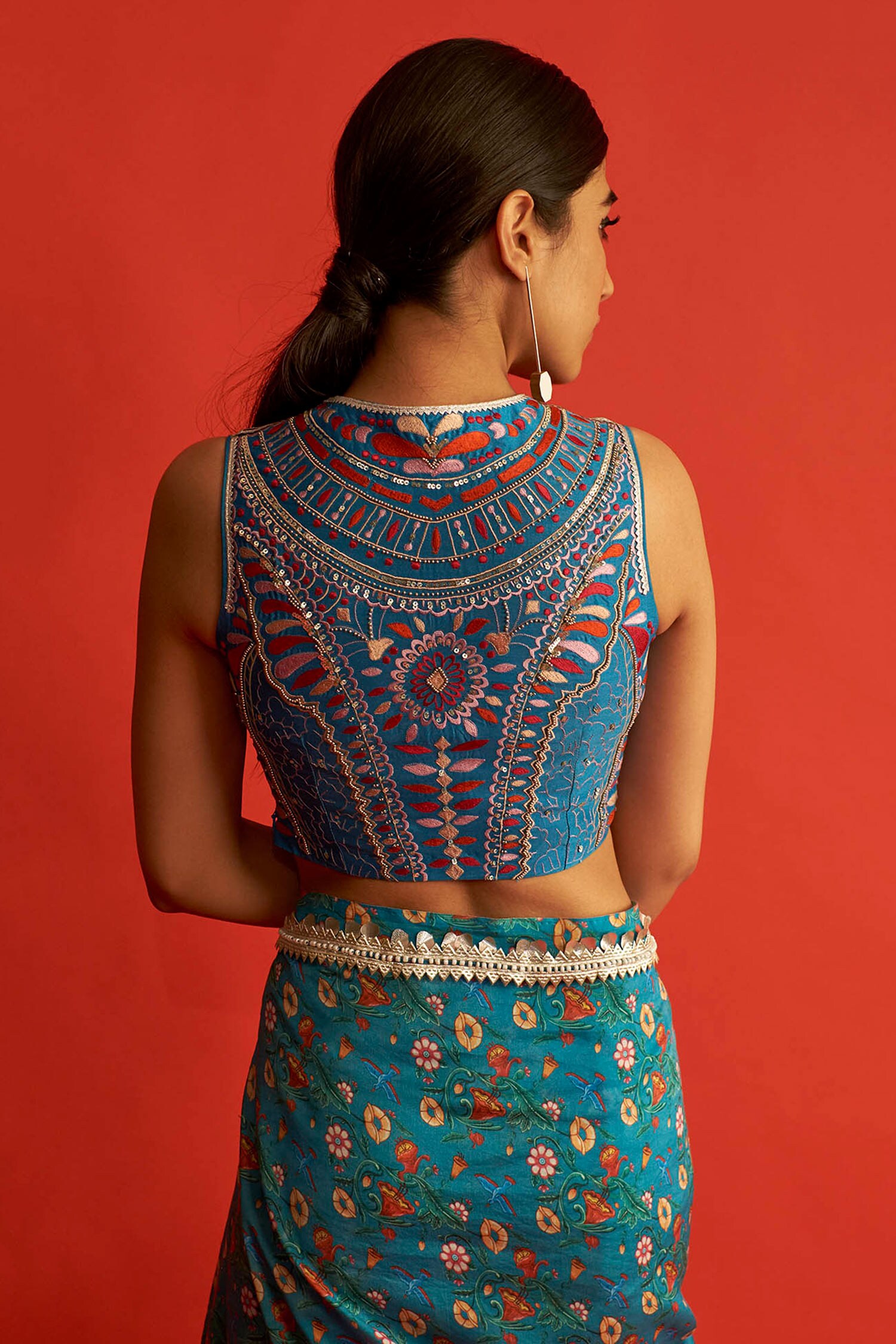 Buy Saksham Neharicka Blue Handwoven Chanderi Saree Blouse Online | Aza ...