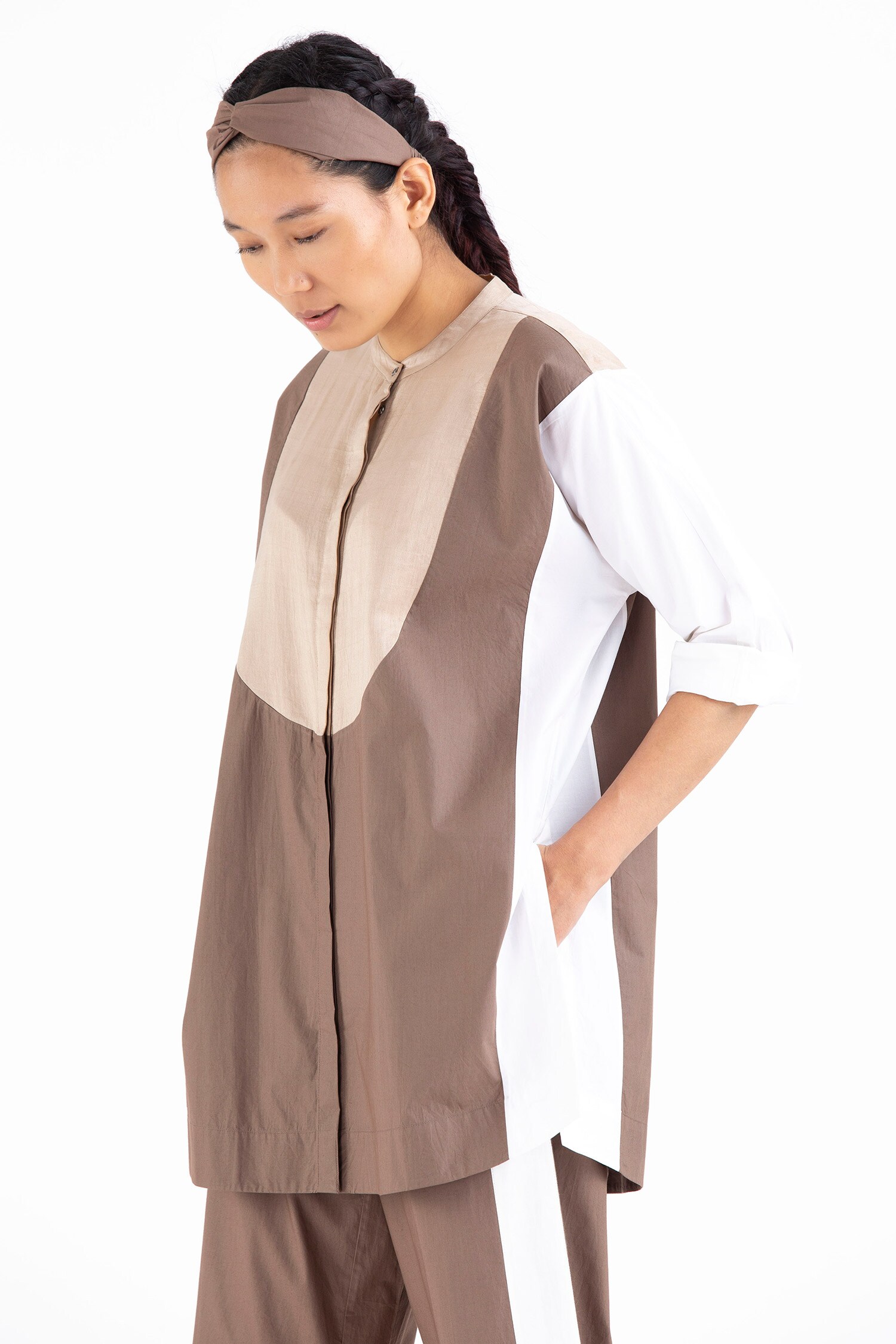 Buy THREE Brown Short Cotton Tunic Online | Aza Fashions