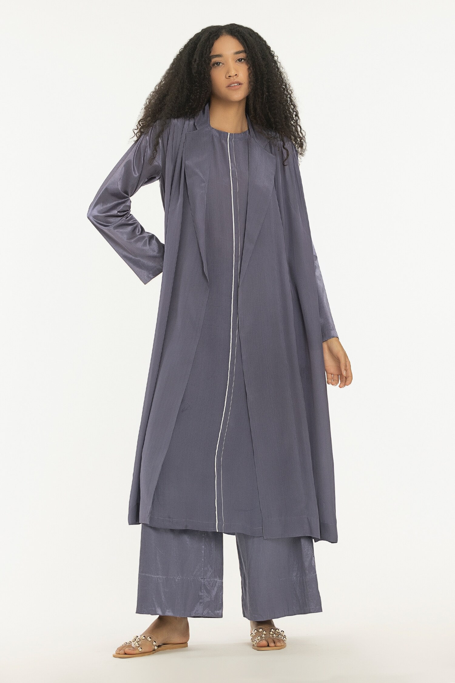 Buy Purple Satin Lycra Plain Notched Lapel Collar Front Gathered Jacket ...