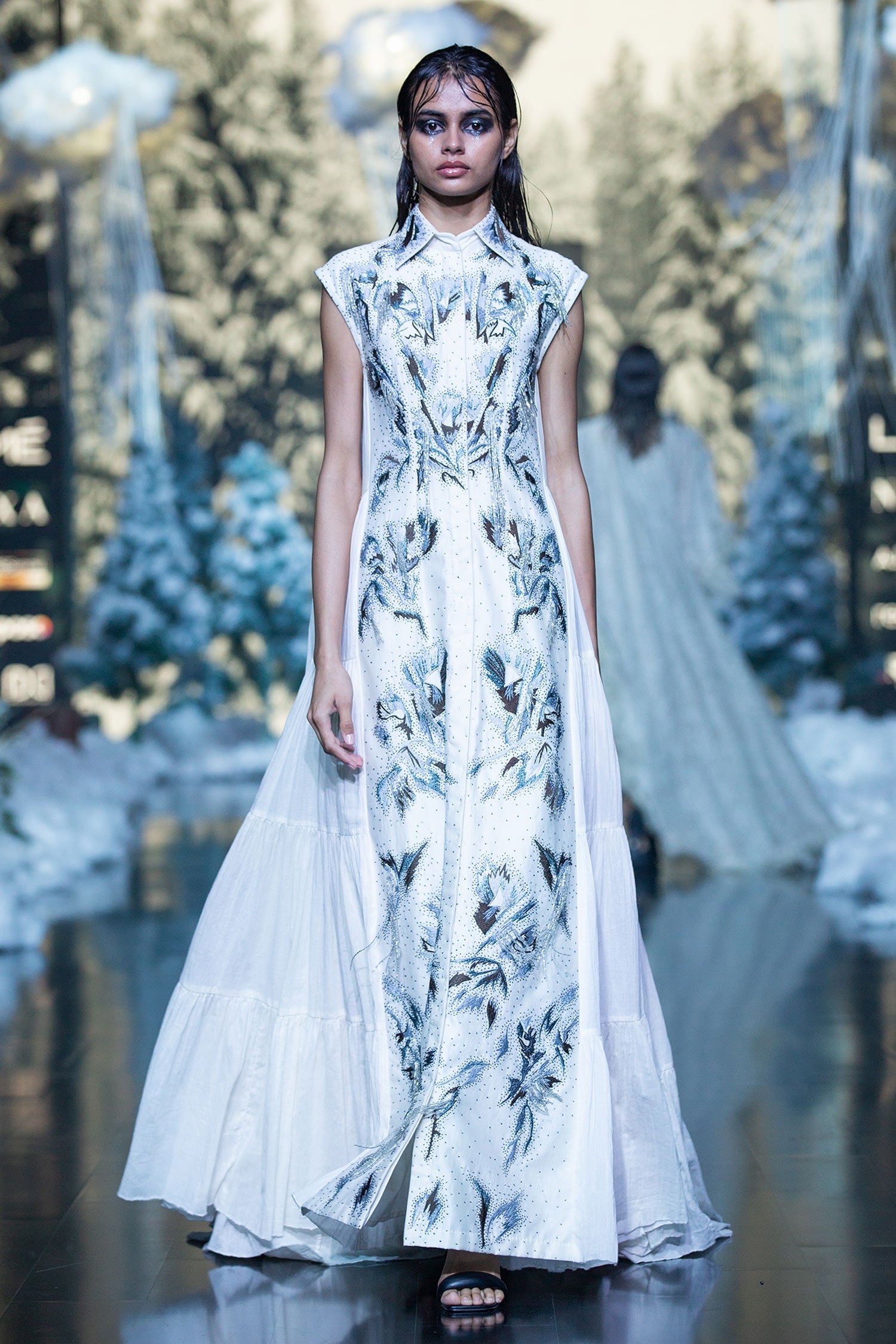 Buy Samant Chauhan Ivory Cotton Silk Embroidered Tiered Gown Online ...