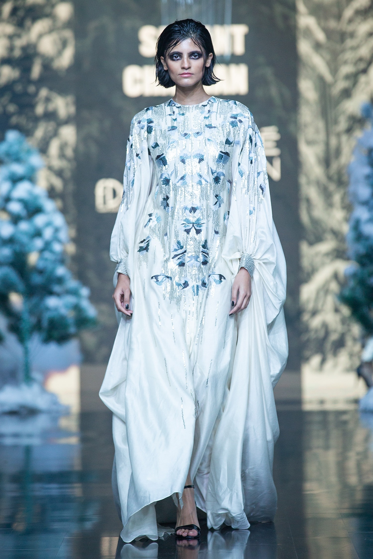 Buy Samant Chauhan Ivory Cotton Silk Embroidered Kaftan Gown Online ...