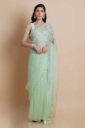 Buy Green Silk Organza Saree For Women by Saksham Neharicka Online at ...