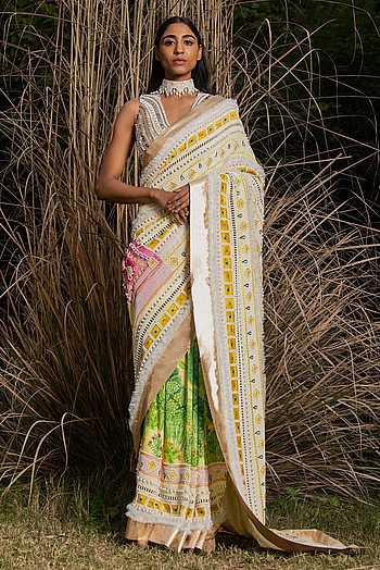 Buy Yellow Chanderi Saree For Women by Saksham Neharicka Online at Aza ...