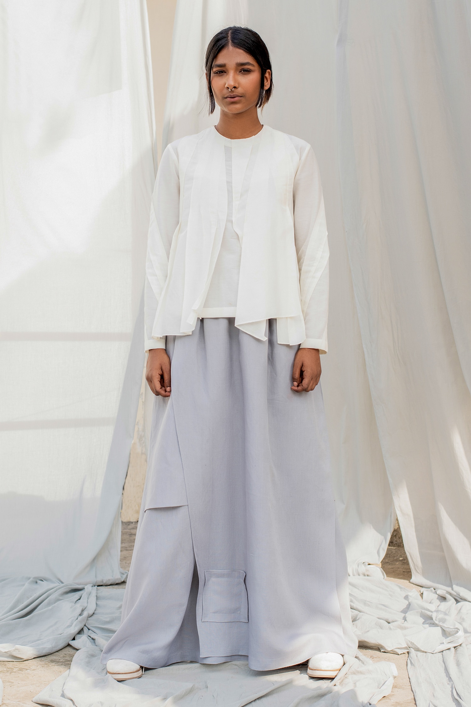 Buy Antar Agni Grey Linen Overlay Pant Online | Aza Fashions