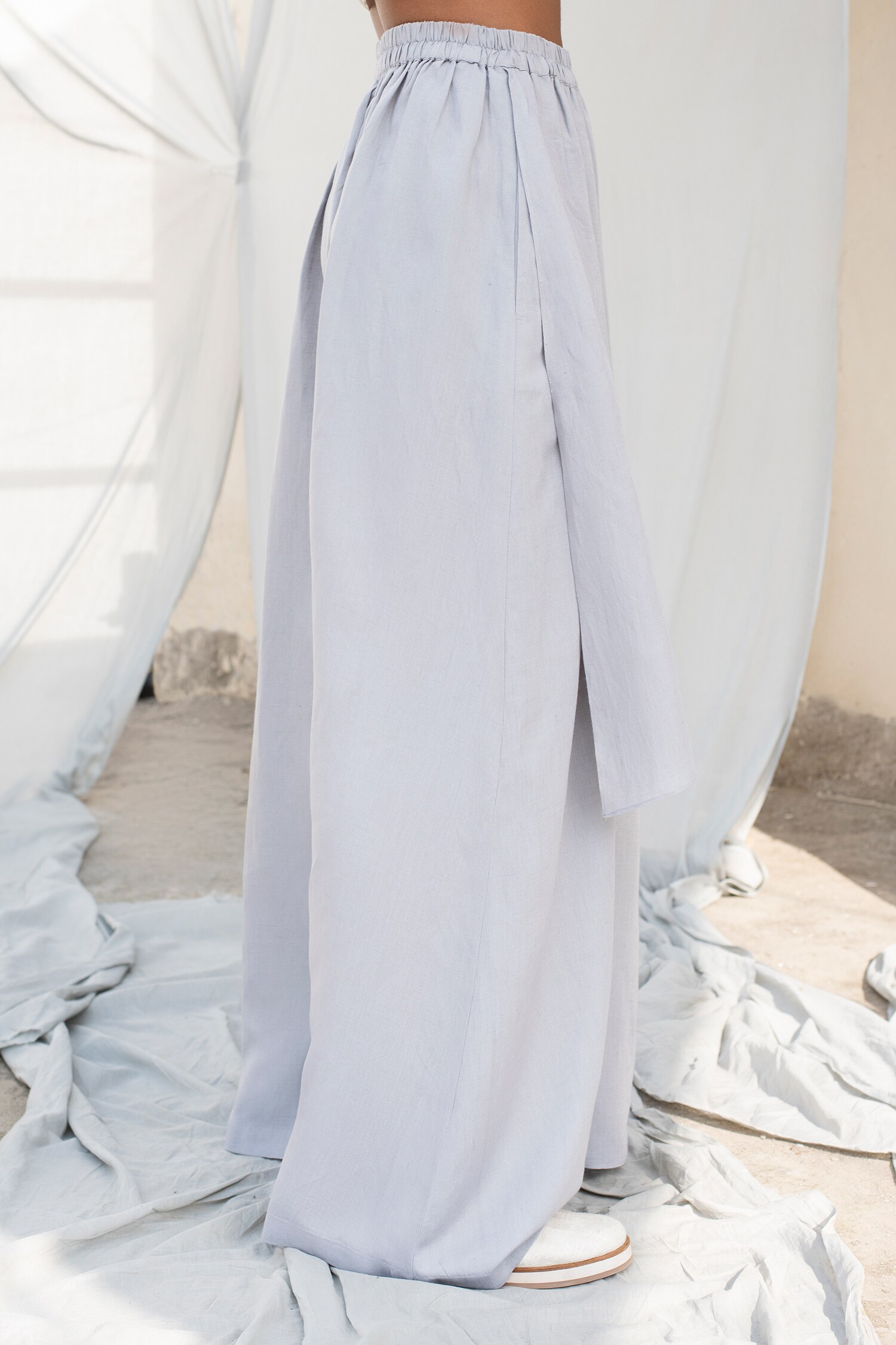 Buy Antar Agni Grey Linen Overlay Pant Online | Aza Fashions