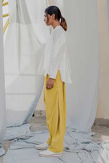 Buy Antar Agni White Cotton Silk Overlay Top Online | Aza Fashions