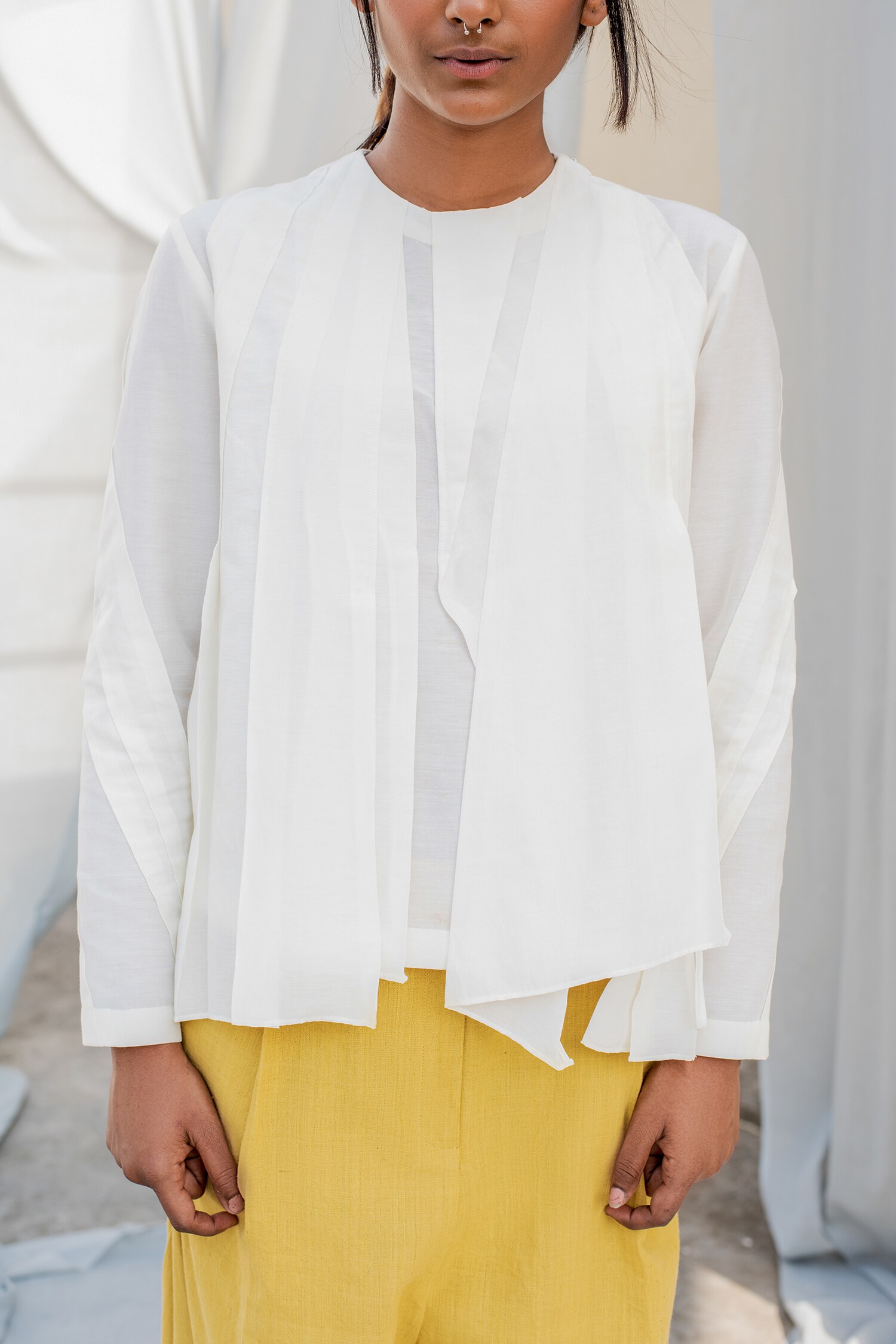 Buy Antar Agni White Cotton Silk Overlay Top Online | Aza Fashions